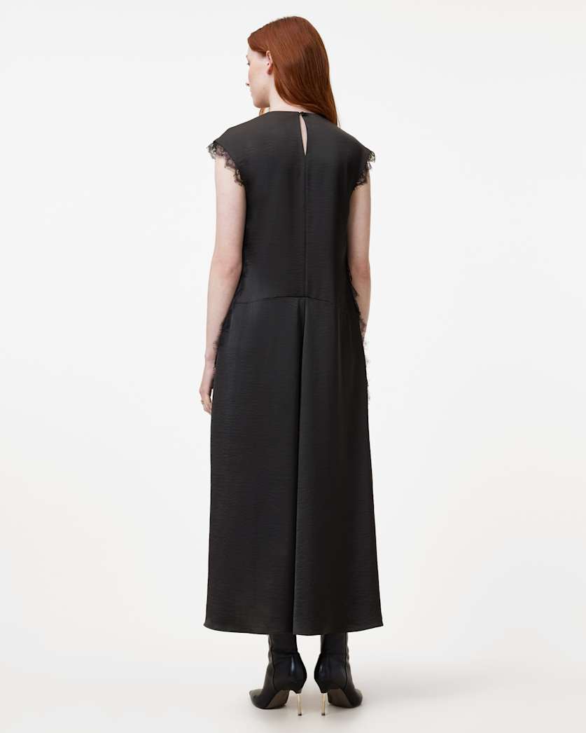 Lyra Lace Trim Midi Dress Black | ALLSAINTS